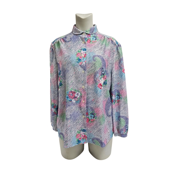 Lady Devon | Tops | Vtg Lady Devon Floral Stripes Long Sleeve Top ...